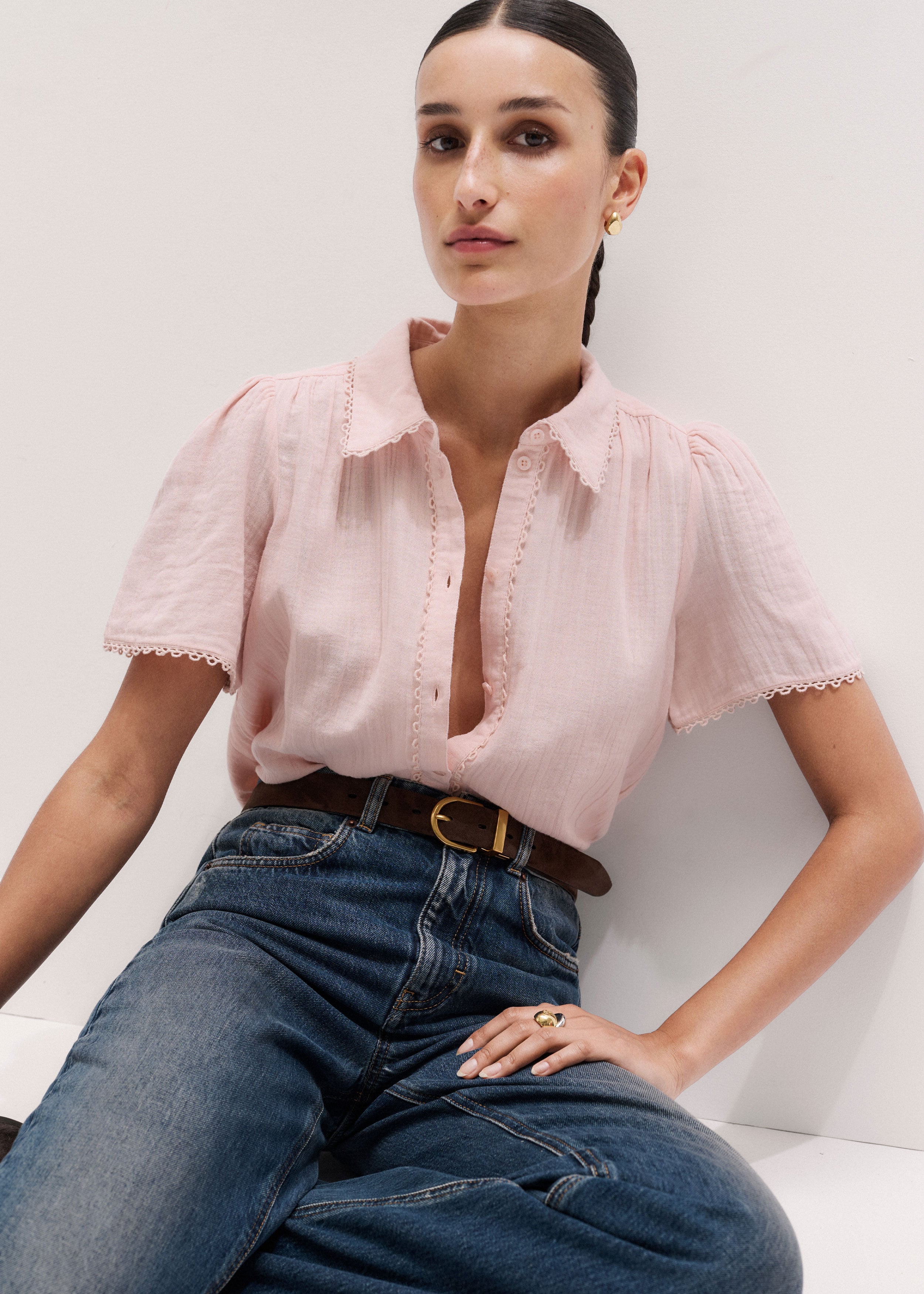 ME+EM Cheesecloth Trim Detail Blouse